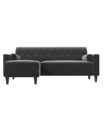 The Left-Handed Grey Velvet L-Shaped Sofa with Footstool - Furniture ...